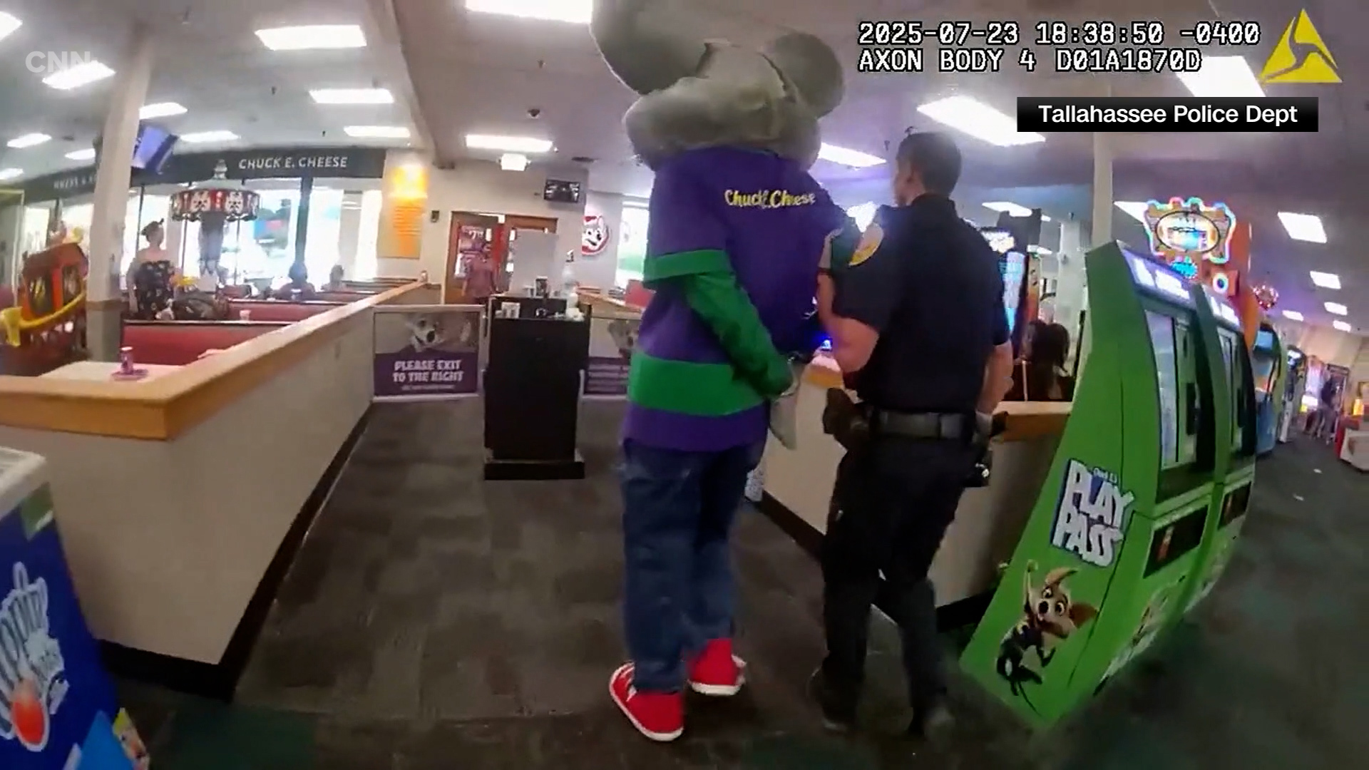 Bodycam video shows Chuck E. Cheese mascot arrested in Florida | king5.com