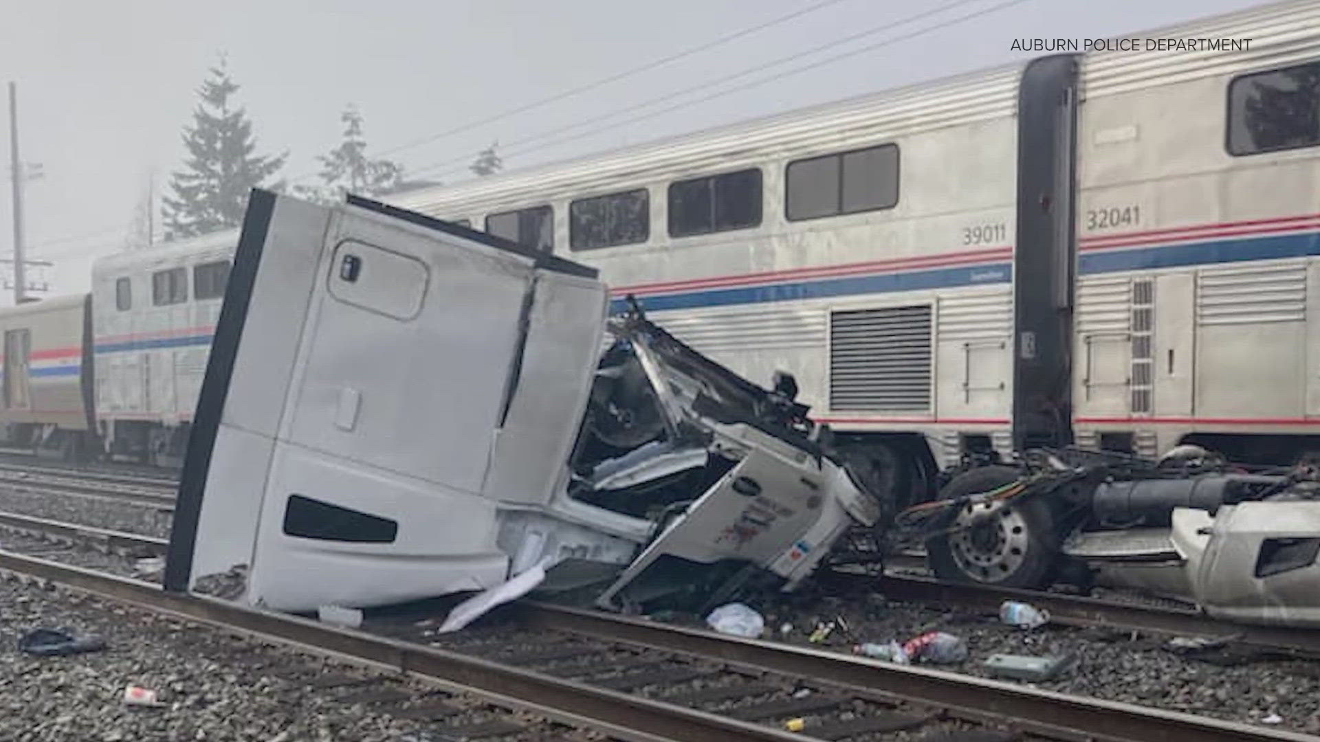 No injuries reported in train vs. semi collision in Auburn | king5.com