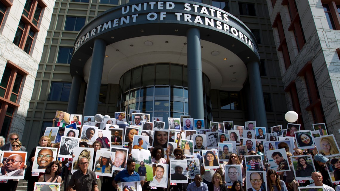 Relatives of passengers killed in Boeing 737 Max crash protest in DC ...