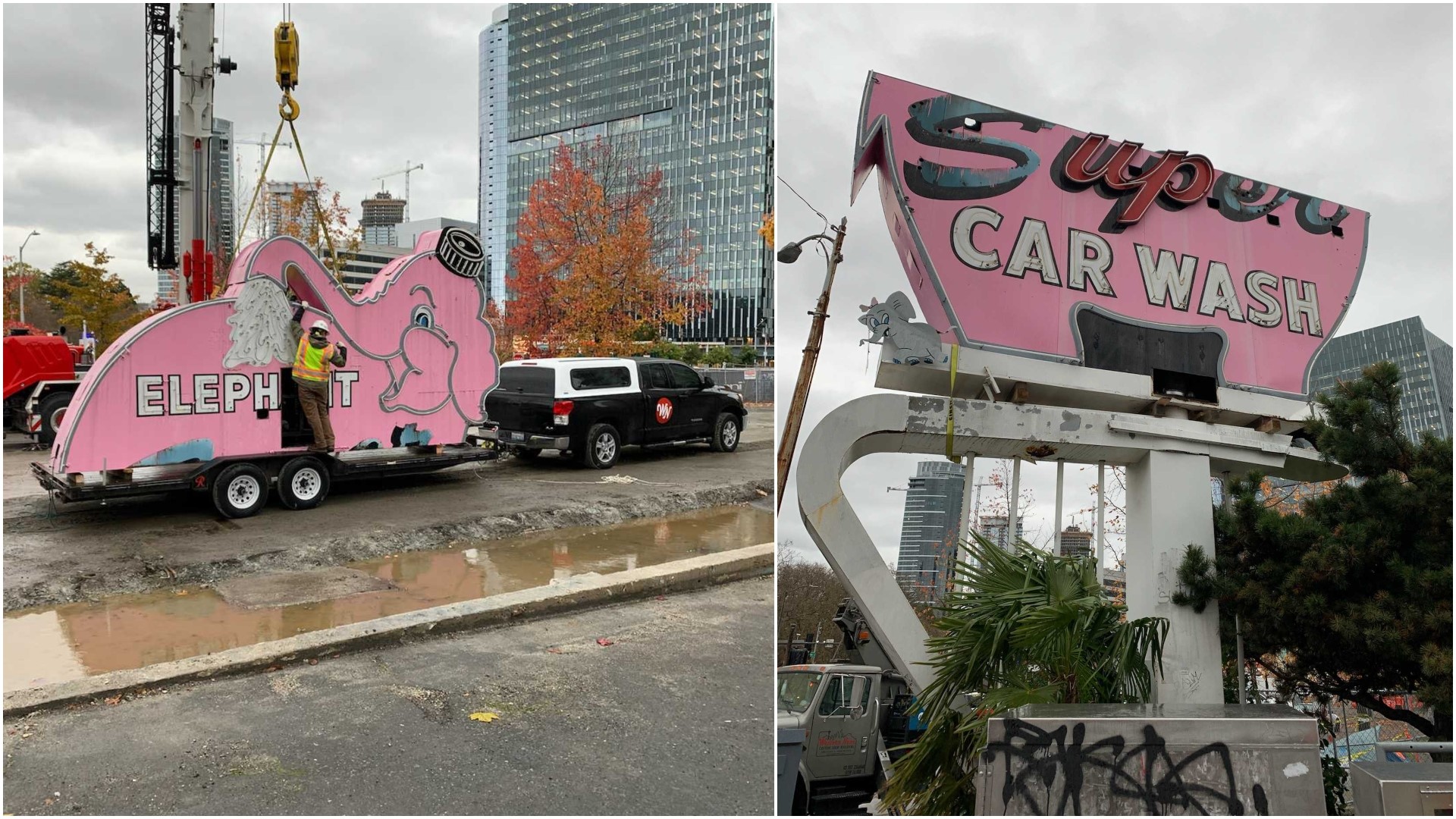 Seattle's iconic pink Elephant Car Wash sign dismantled | king5.com