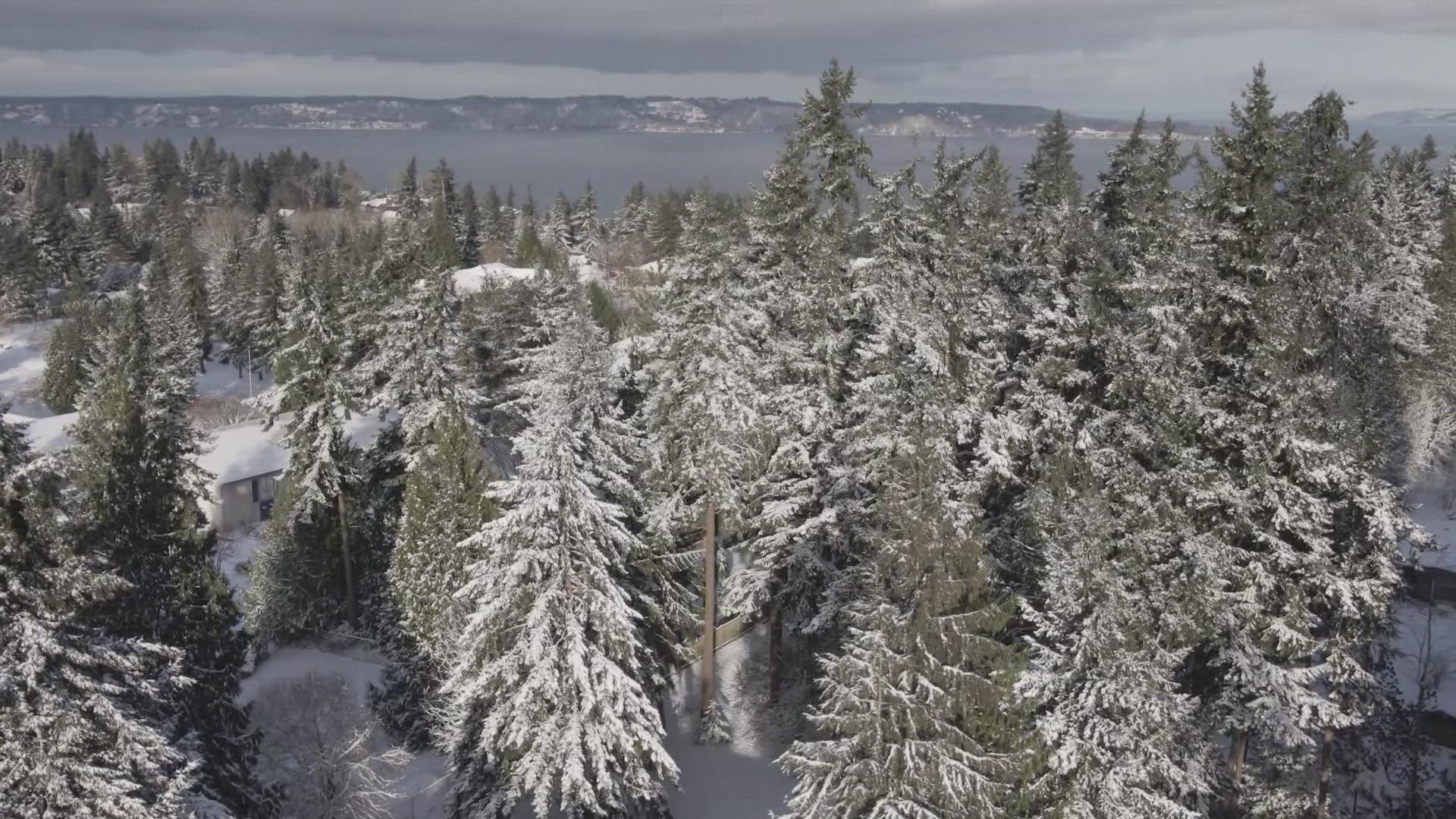Drone footage: Fly above a snowy Federal Way neighborhood | king5.com