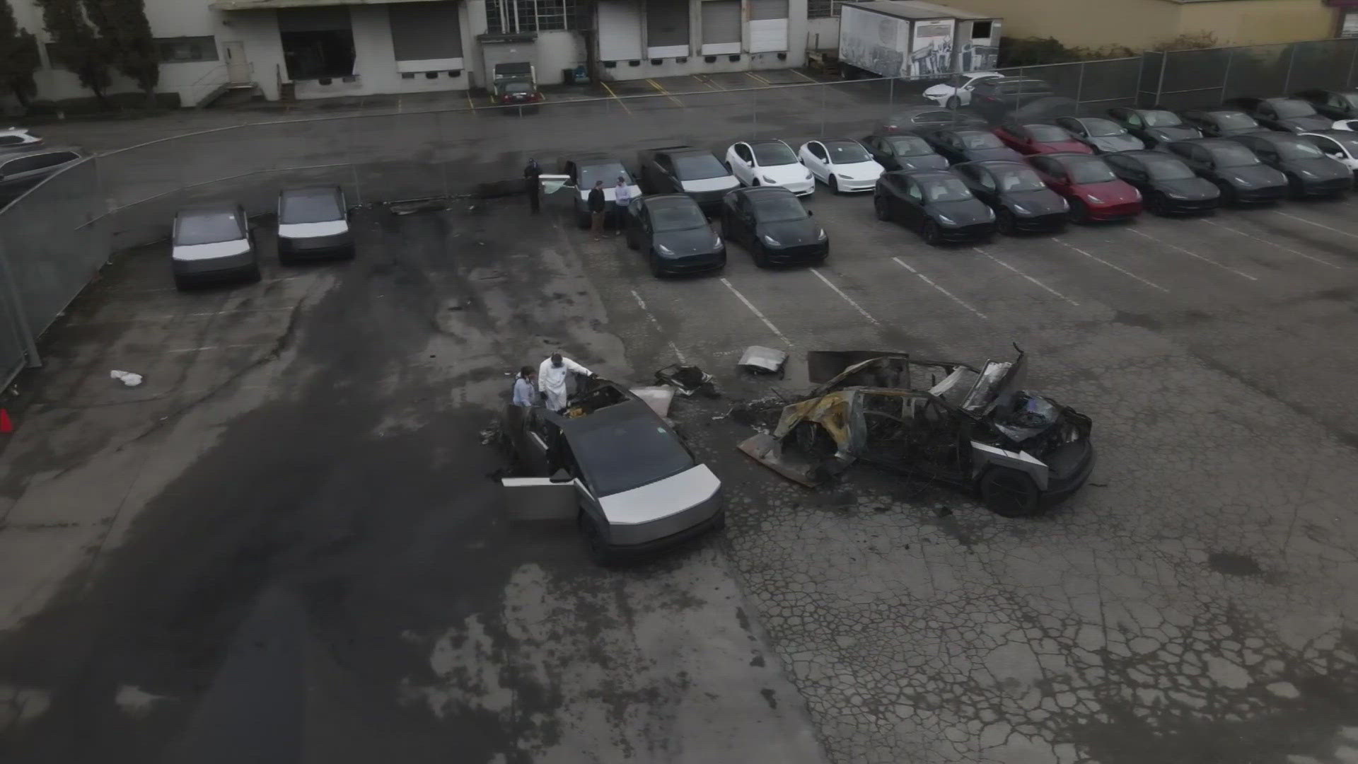 Tesla Cybertrucks catch fire in Seattle storage lot | king5.com