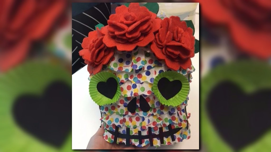 Homemade sugar skull piñata to use as ofrenda for Dia de los Muertos ...