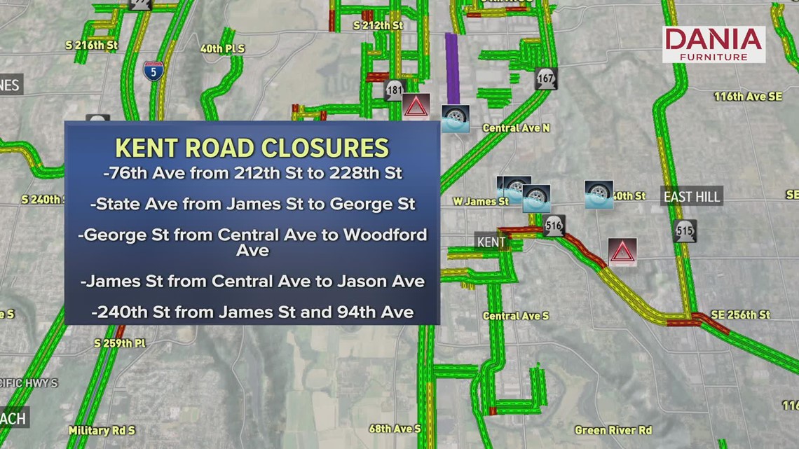 Several roads closed in Kent | king5.com