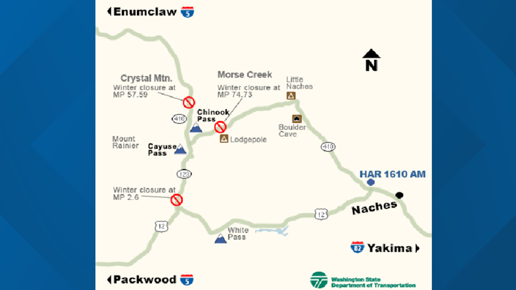 Chinook Pass on SR 410, Cayuse Pass on SR 123 close | king5.com