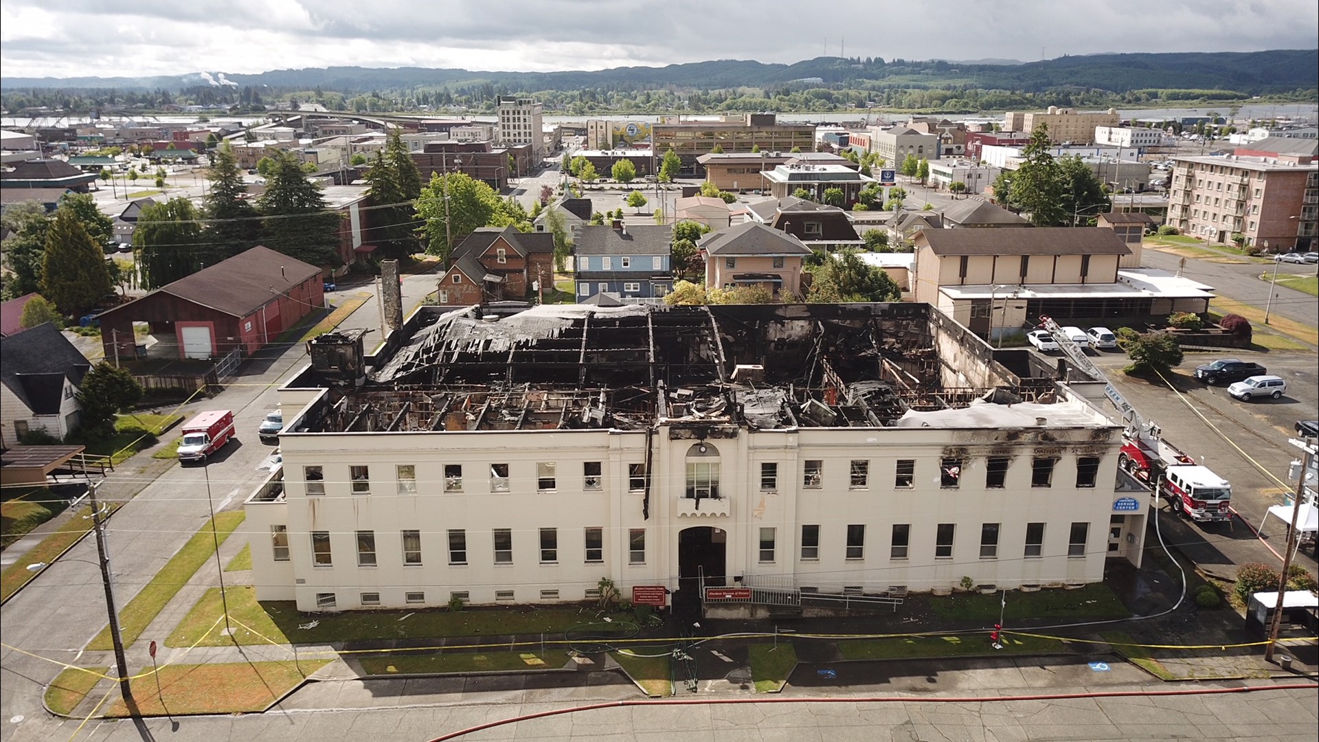 Drone video captures devastating fire at Aberdeen Armory Building ...