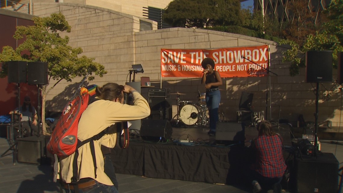 Musicians rally at Seattle City Hall to 'Save the Showbox' | king5.com