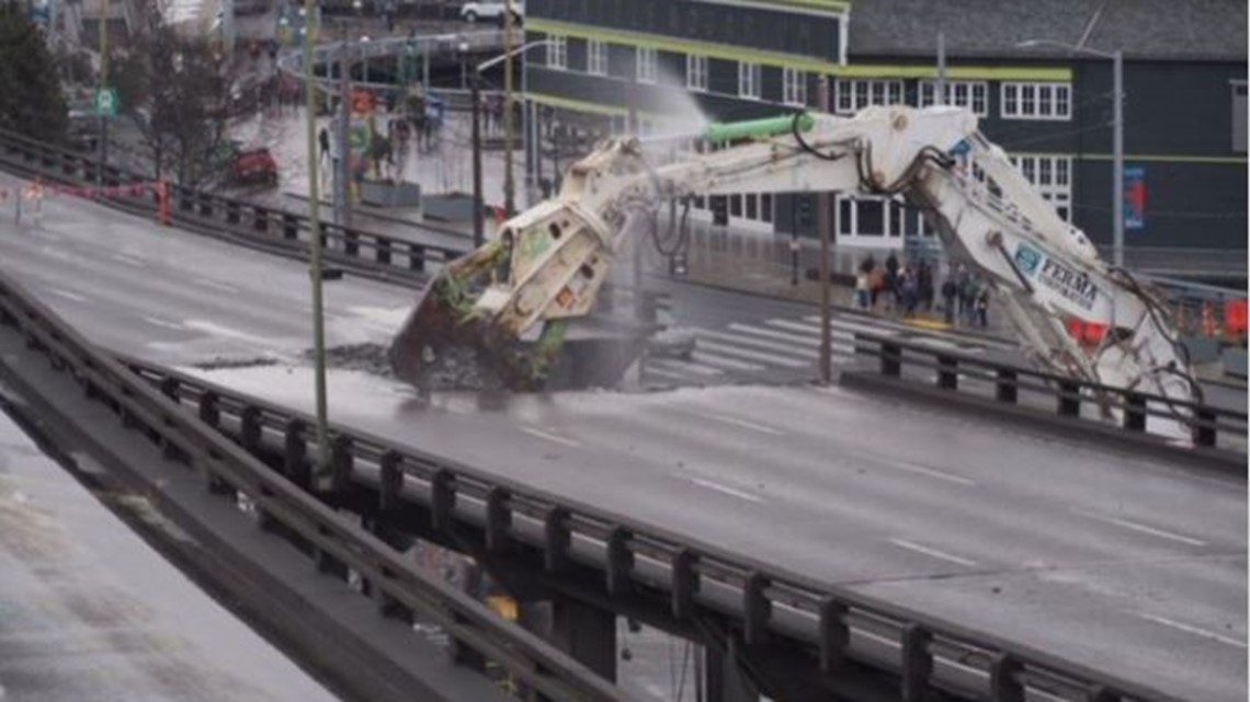Parts of viaduct demolished near Seattle Aquarium on Wednesday | king5.com