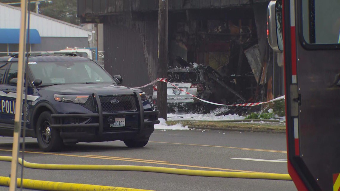Building catches fire after car crash in Seattle’s Georgetown ...