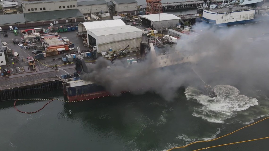 Fire continues burning days after it ignited aboard Tacoma ship | king5.com