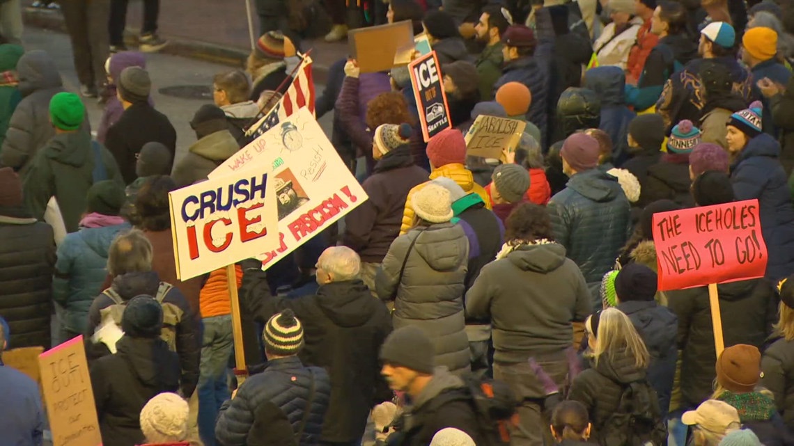 Hundreds gather for ICE protest in Seattle | king5.com