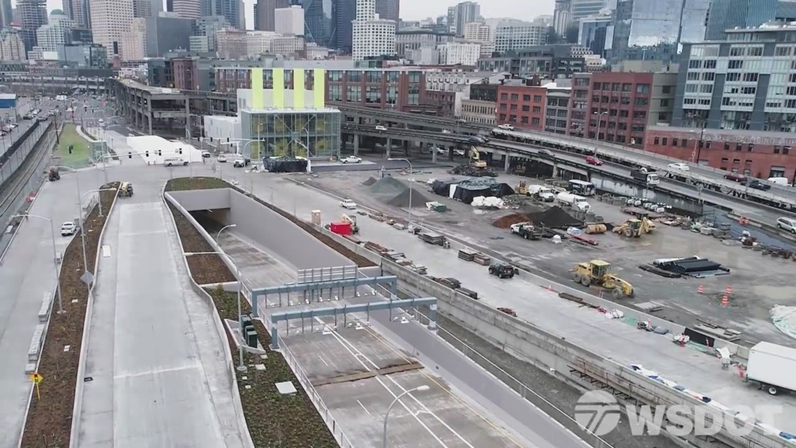 Aerial views of Seattle before and after Alaskan Way Viaduct removal ...