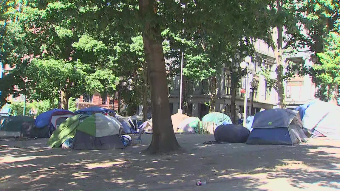 King County begins clearing homeless camp at City Hall Park in Seattle ...