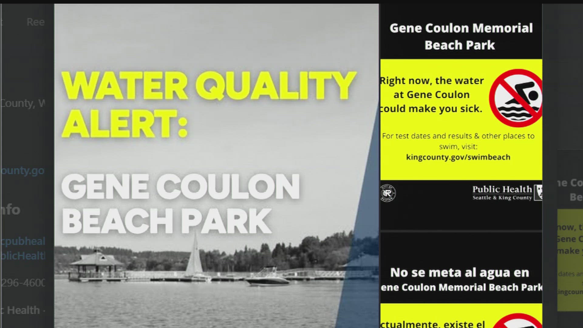 Water quality alert for Renton beach park | king5.com