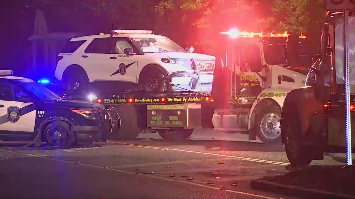 Home invasion suspect steals Fife police car, smashes into WSP | king5.com