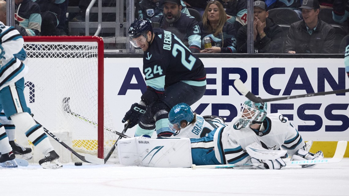 Devin Cooley cool under pressure with 49 saves as Sharks top Kraken 3-1 ...