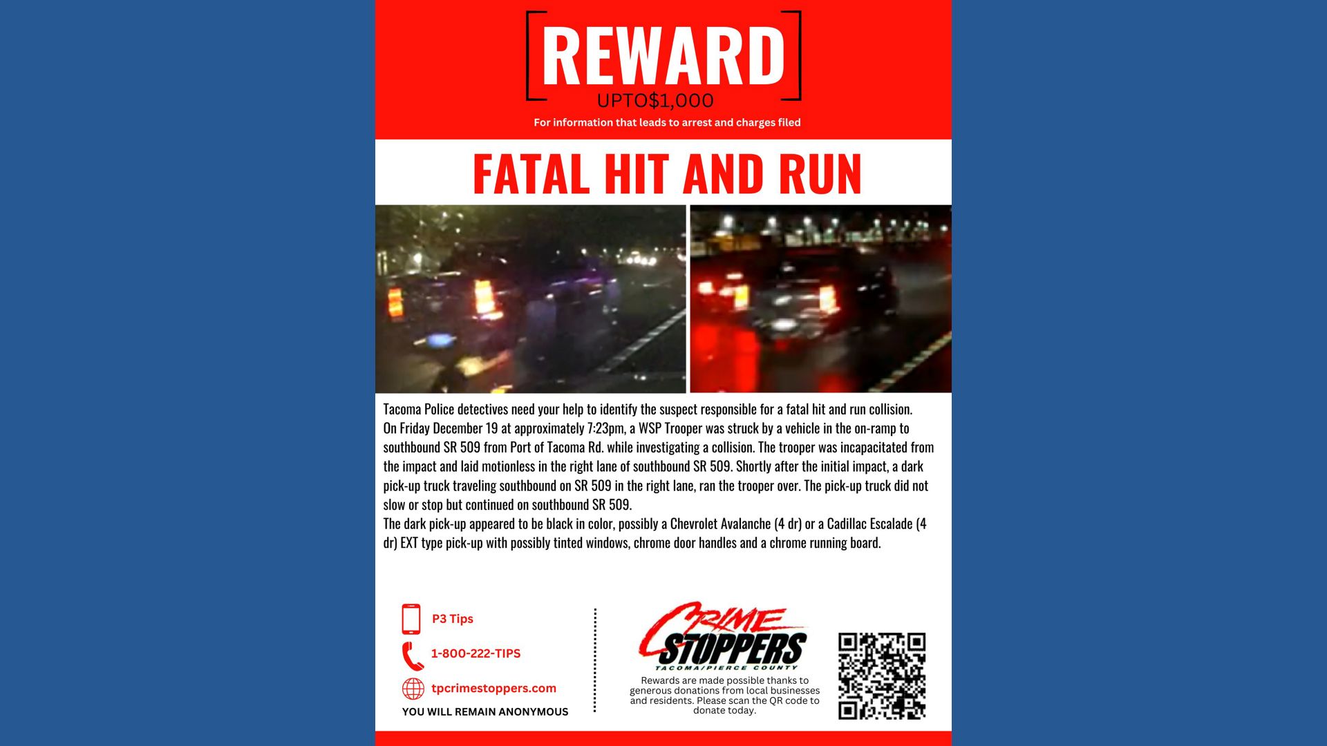 Tacoma police searching for second vehicle tied to death of WSP trooper ...