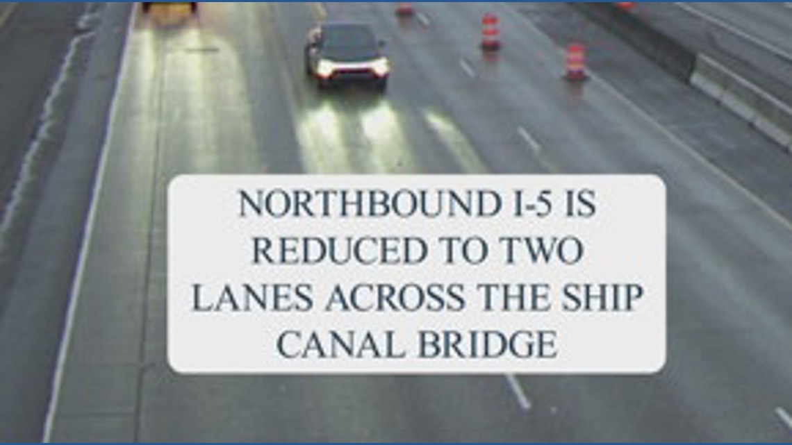 A look at the closure of northbound lanes of I-5 across the Ship Canal ...
