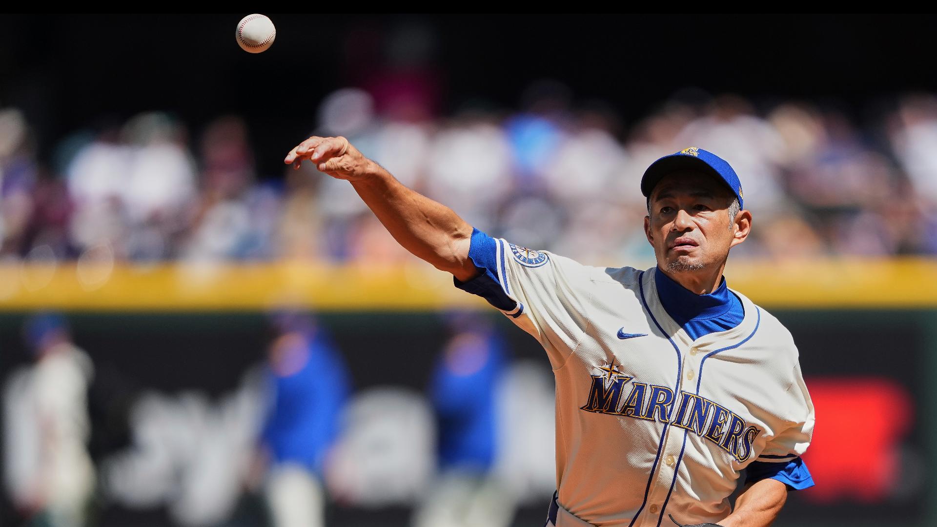 Ichiro Suzuki throws first pitch to Randy Johnson at Mariners game | king5.com