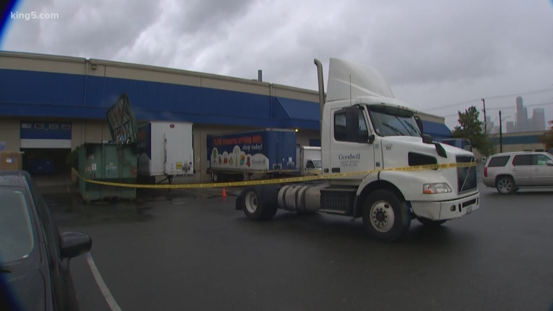 Man killed after being pinned by Seattle Goodwill truck | king5.com