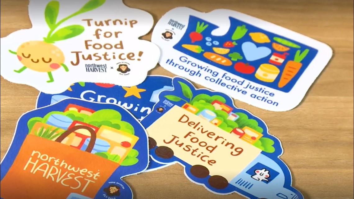 Northwest Harvest stickers designed by Tacoma's Hana Gutierrez | king5.com