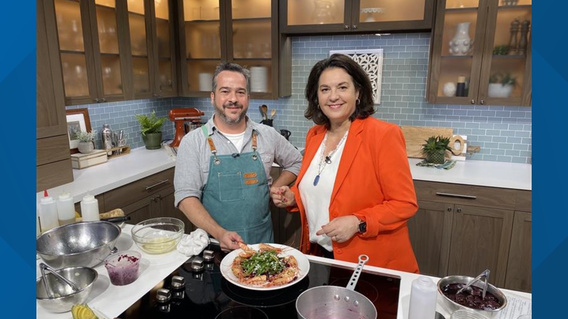 Chef Andrew Martin from New Leaf Café cooks a delicious seafood dish ...
