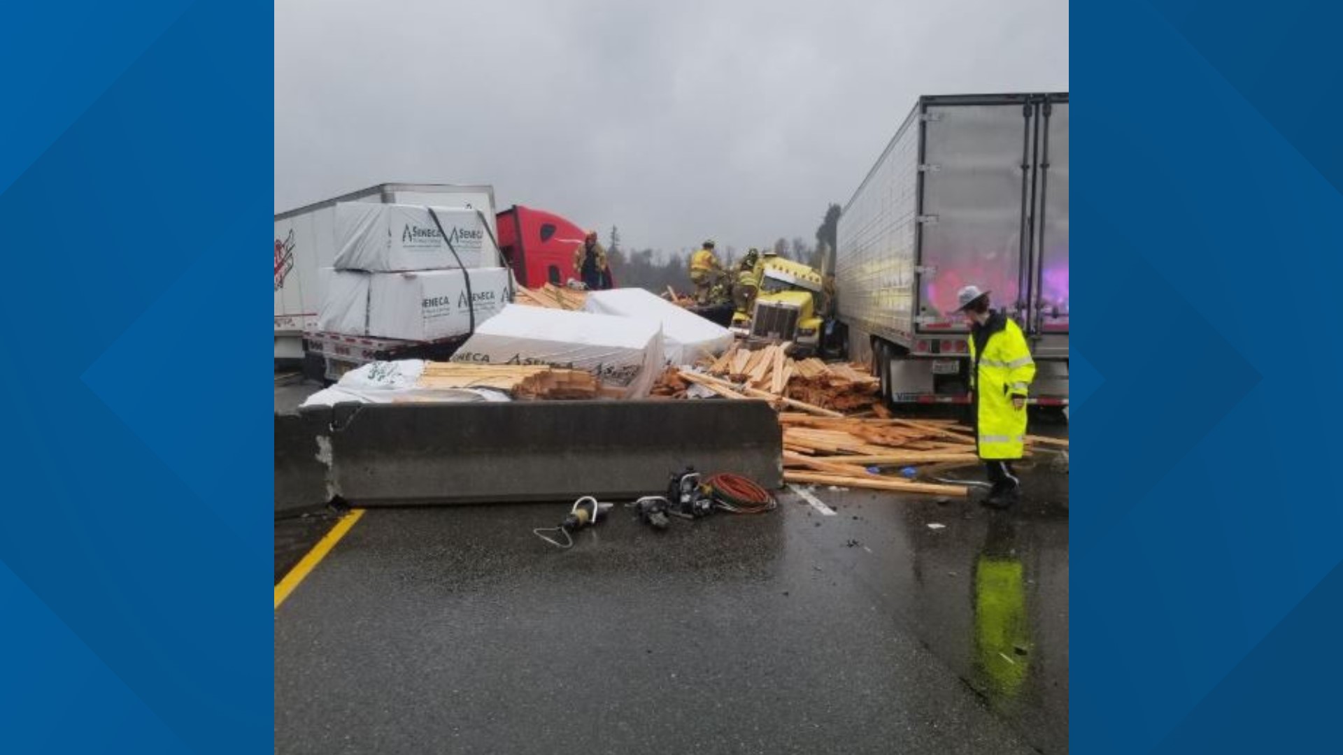 All lanes back open on I-5 in Thurston County following crash involving four semi-trucks | king5.com