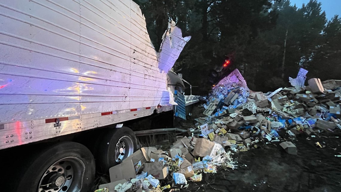 Driver hospitalized after I-90 semi-truck rollover crash | king5.com