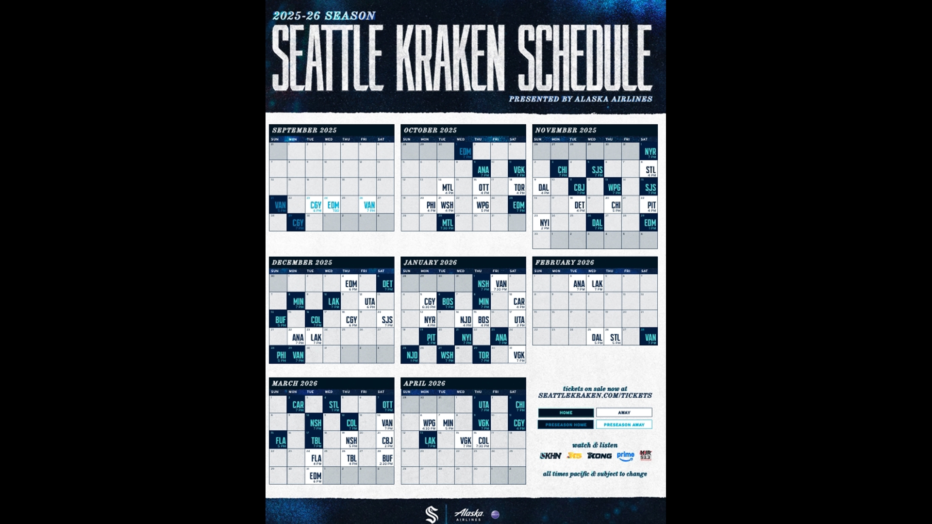 2025-26 Kraken Schedule: Five most intriguing games in Seattle | king5.com