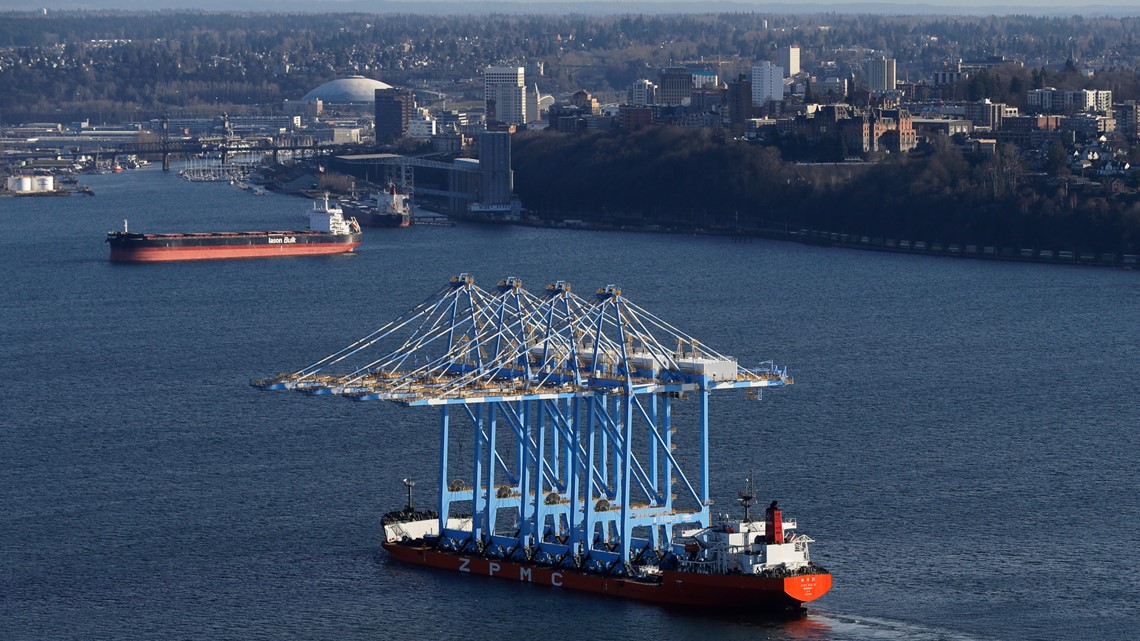 Massive ship carries 4 container cranes to Port of Tacoma | king5.com