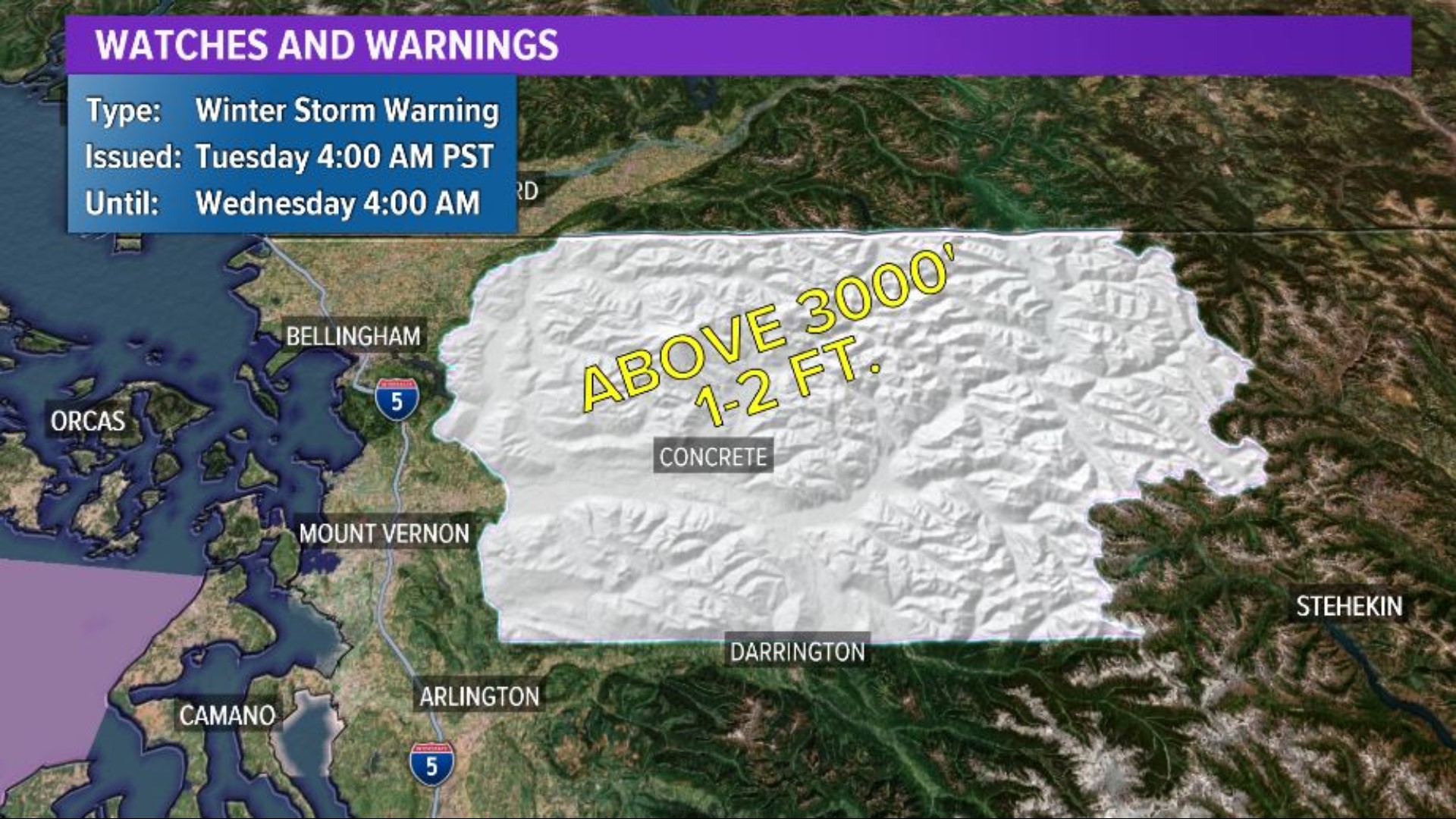 Winter Storm Warning in effect for mountain areas in north Puget Sound ...