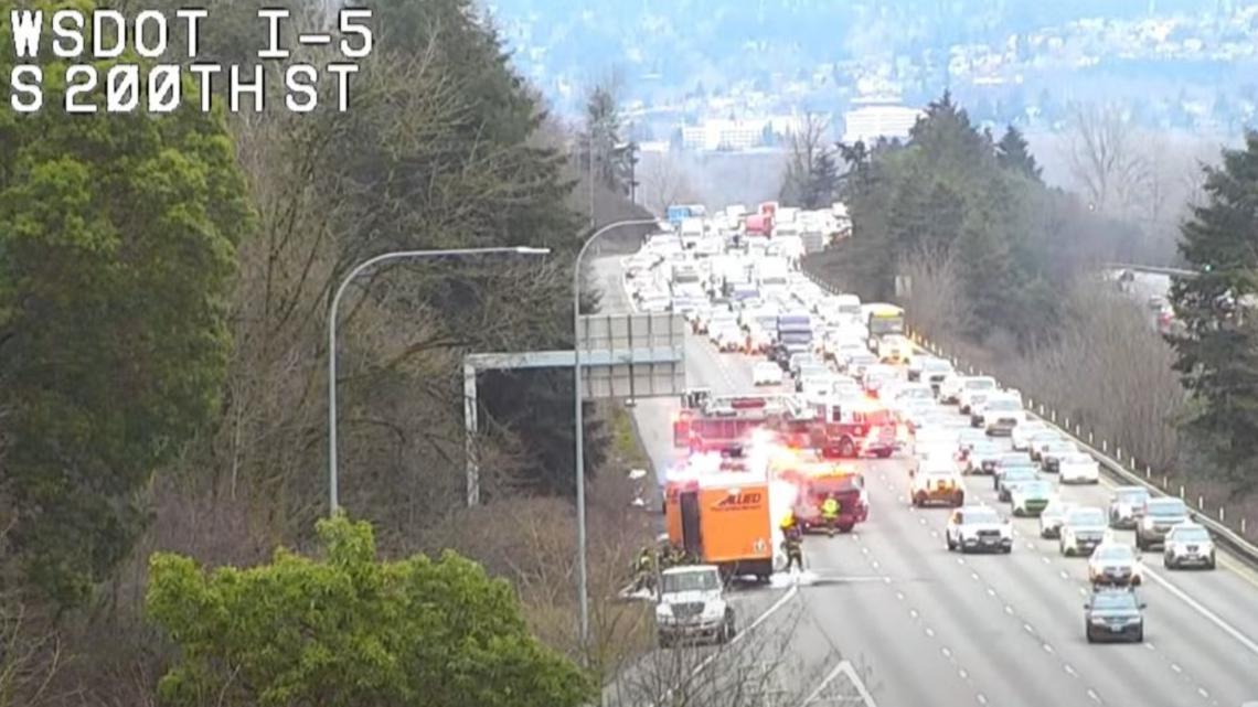 Trailer catches fire on I-5 near SeaTac | king5.com