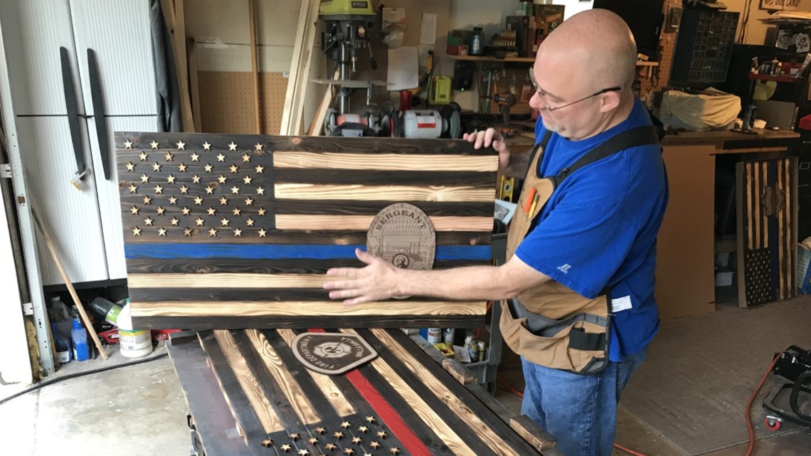 Kent man creates wooden American flags to honor fallen first responders ...