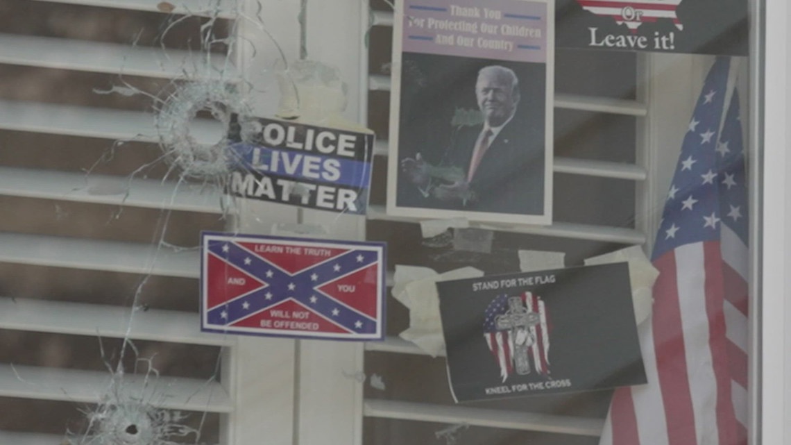 Gunfire shatters window displaying Trump signs, Confederate flag in ...