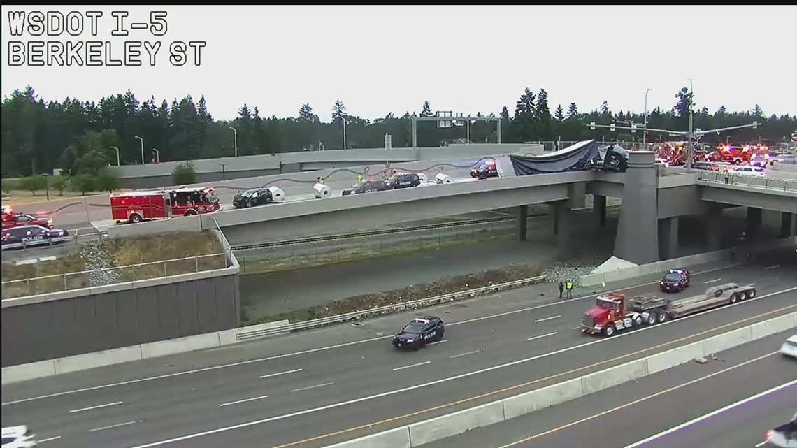 Fatal semi-truck crash causes significant back-up on SB I-5 | king5.com