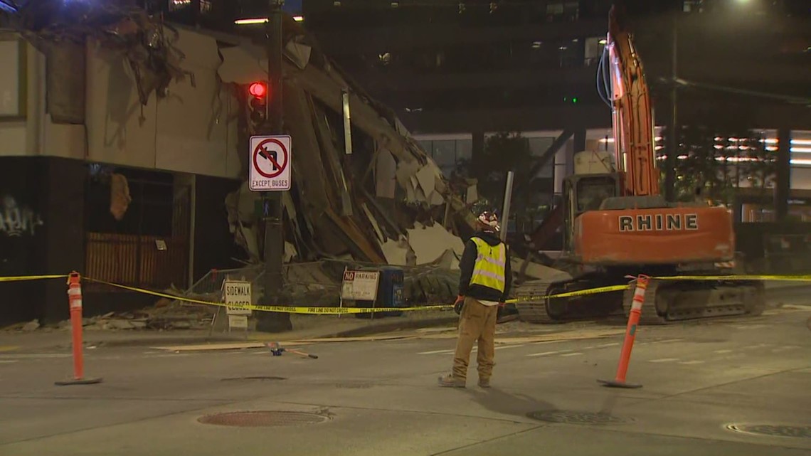 Demolition project debris falls onto downtown Seattle street, forcing ...