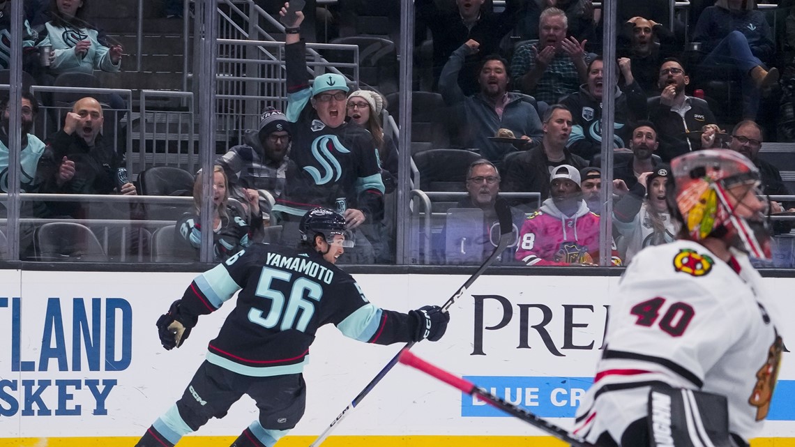 Kailer Yamamoto scores 2 early goals to spark Kraken to 7-1 romp over ...
