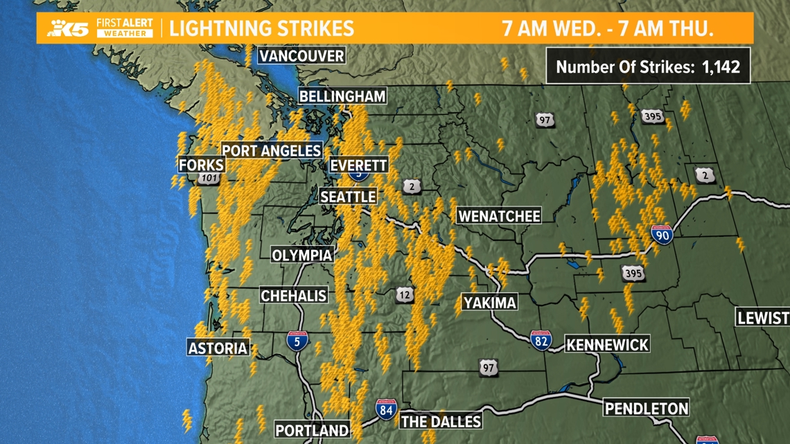 How many lightning strikes hit Washington state yesterday? | king5.com