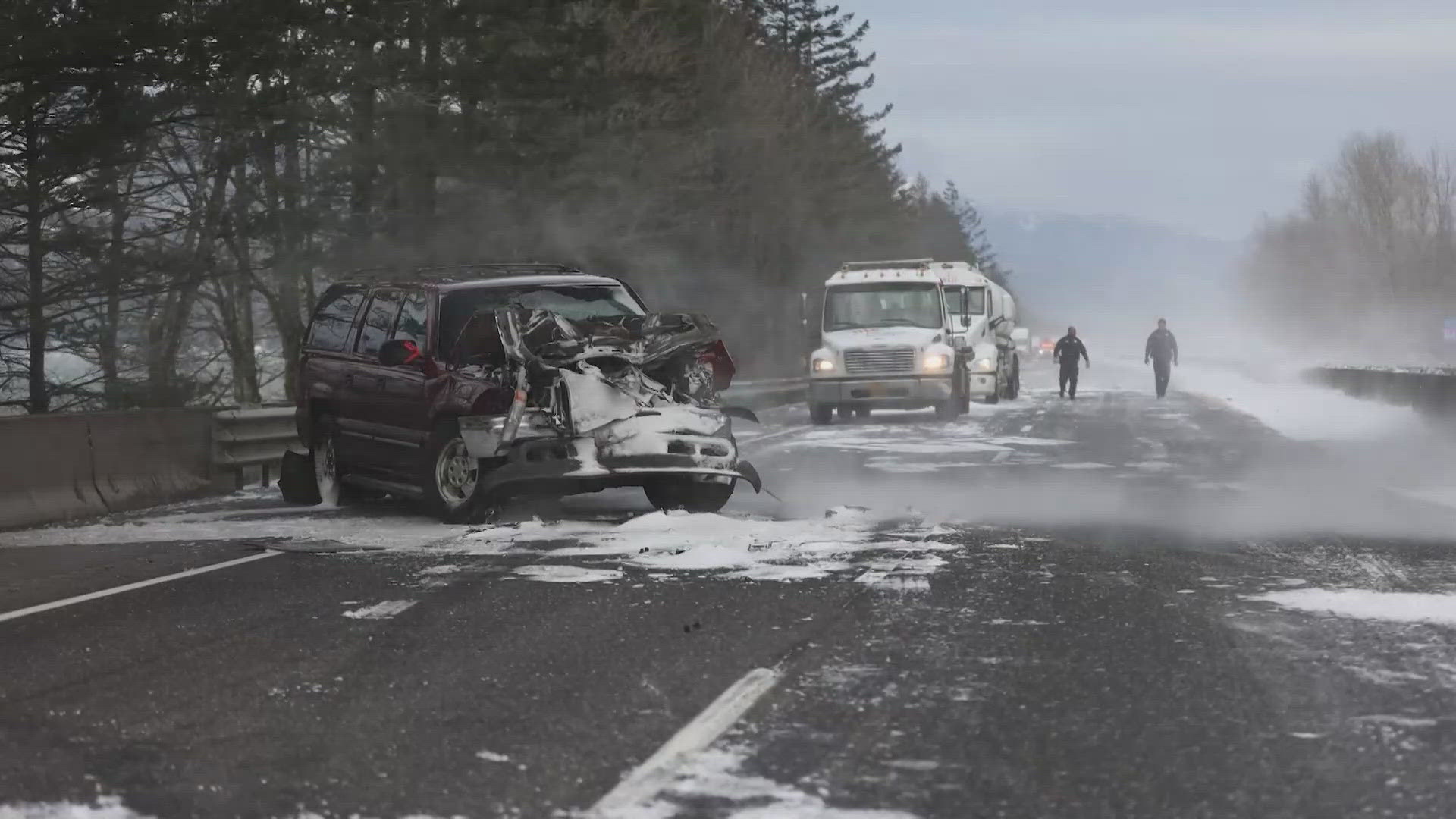 SUV catches on fire in massive pileup on I-84 | king5.com