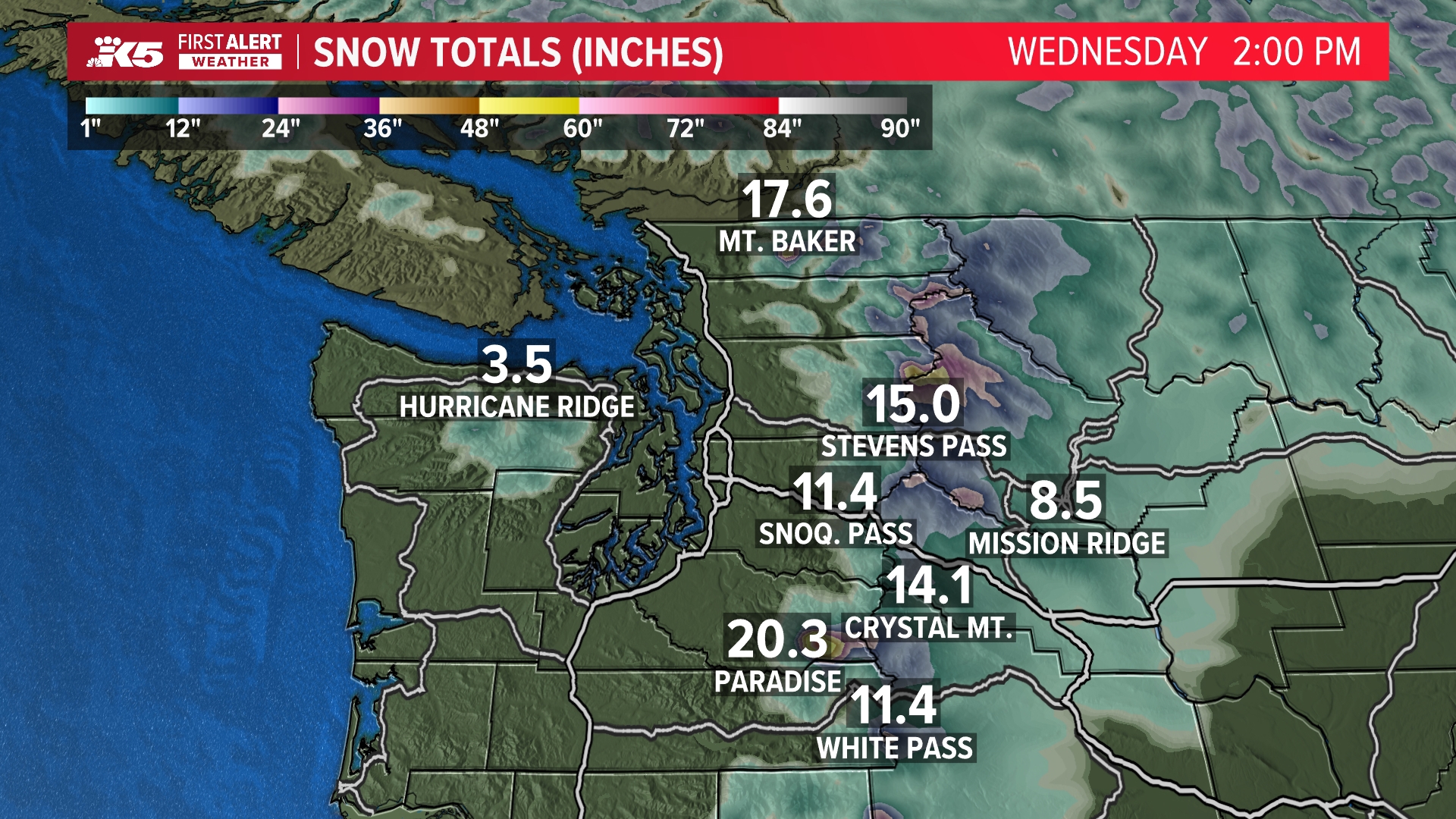 Mountain snow continues, gusty winds felt around western Washington ...