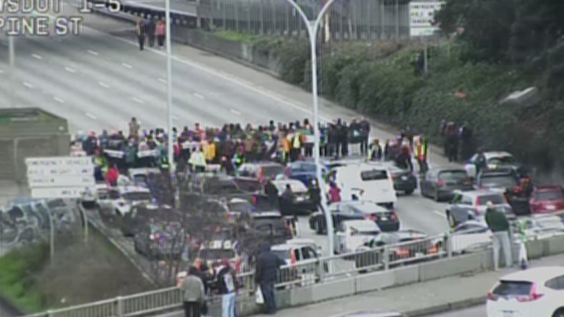 Protesters shut down NB I-5 in downtown Seattle | king5.com