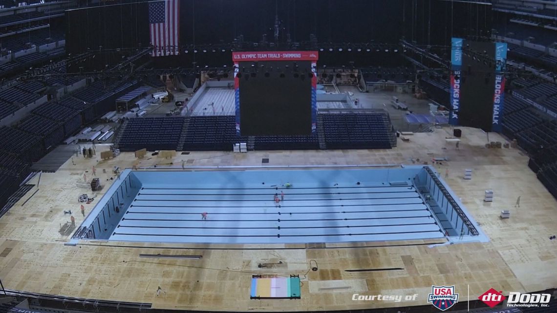 Timelapse: Temporary pool constructed for US Olympic Swim Trials inside ...
