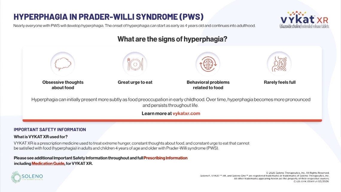 Hyperphagia in Prader-Willi syndrome (PWS). Sponsored by Soleno ...