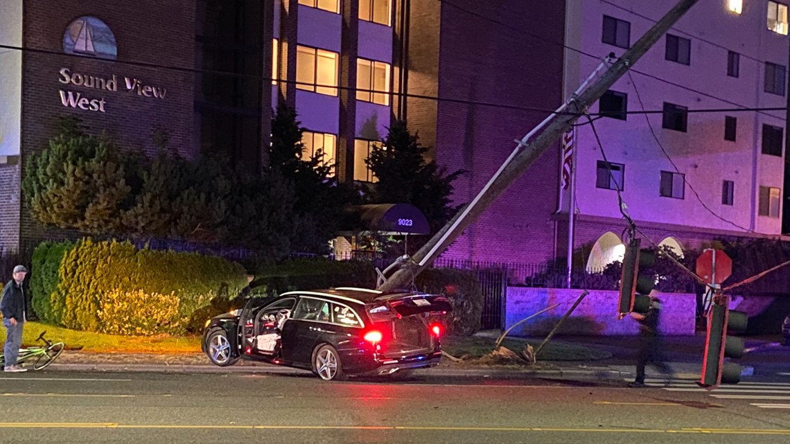 Car hits utility pole in Seattle’s Crown Hill neighborhood | king5.com