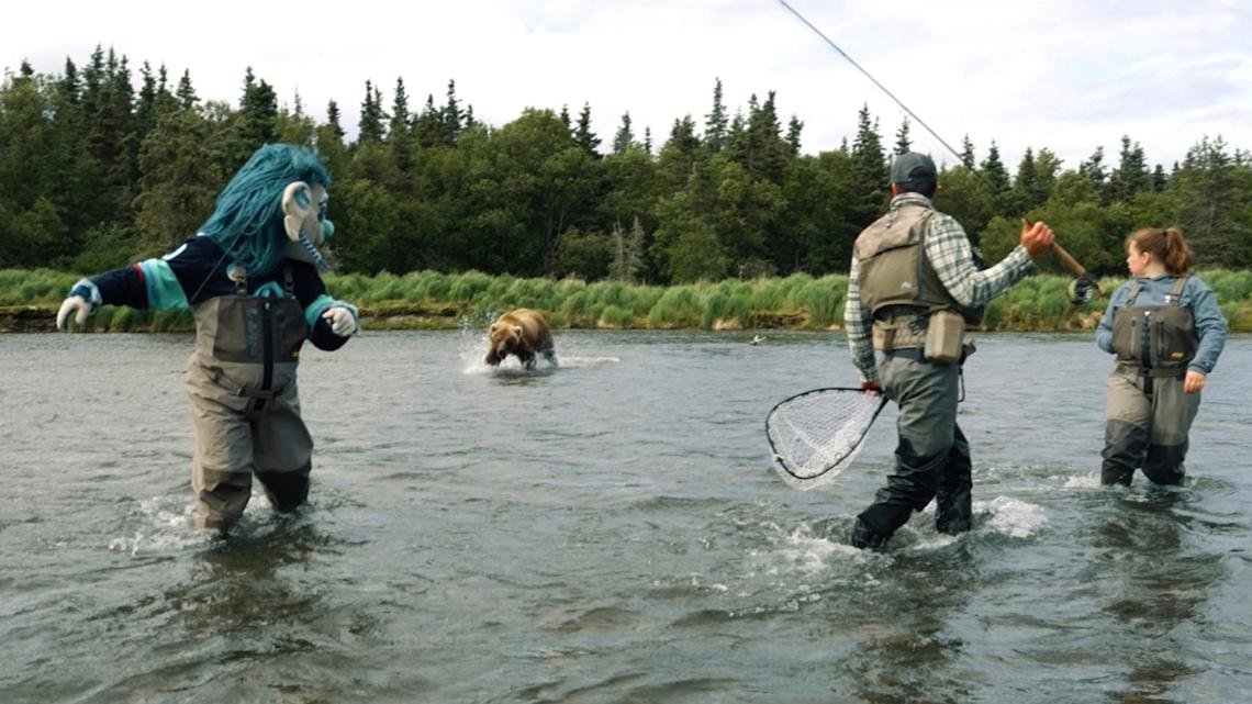 Alaskan bear encounter with Kraken mascot caught on video | king5.com
