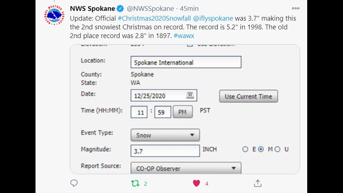 Spokane sees 2nd snowiest Christmas on record | king5.com