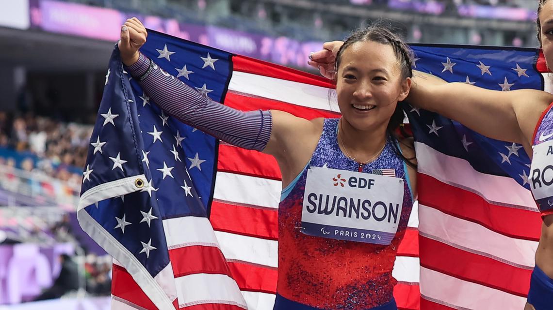 Spokane Paralympian Taylor Swanson wins bronze in 4x100m race | king5.com