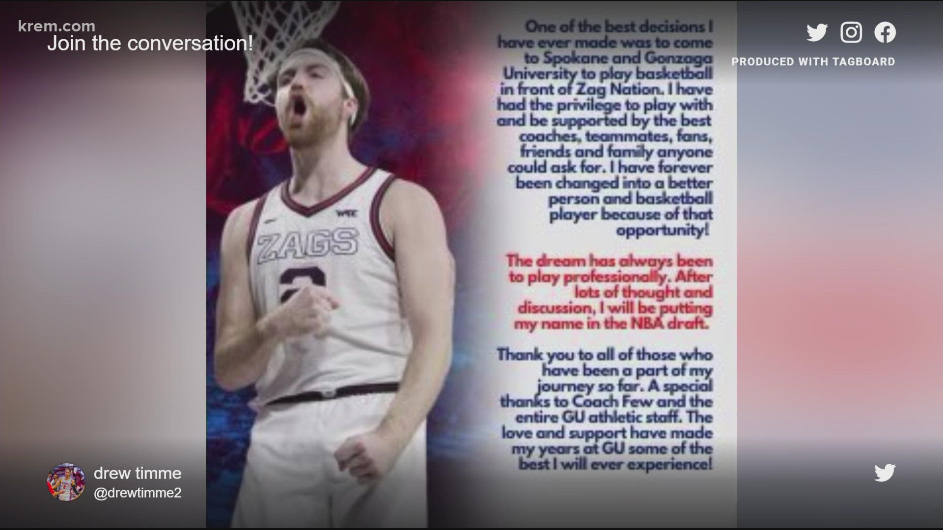 Update: Drew Timme declares for NBA draft, retains NCAA eligibility ...